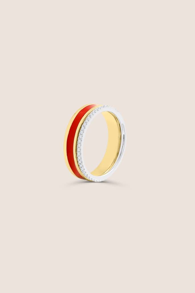 GABA Gold Cigar Collection - Ring with Diamonds and Red Enamel - Gaba Malta